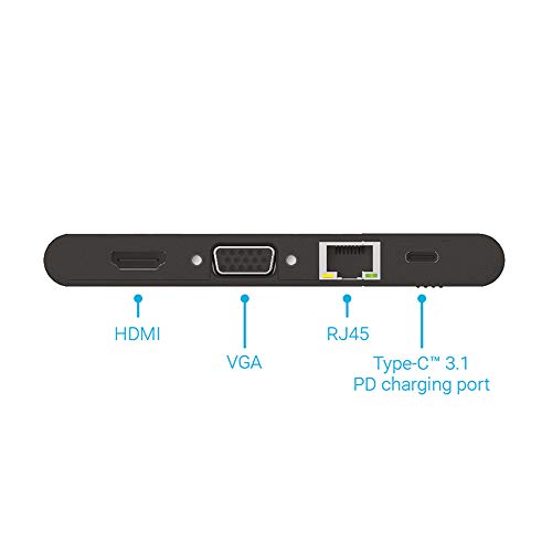 PNY 9 in 1 Mini Portable USB-C Power Hub with Integrated USB-C Cable for USB-C Compatible Devices with 2xUSB-C Ports, 2xUSB-A 3.1 Ports, 1xHDMI Port, 1xVGA Port, SD/microSD Slots, PNY Mini USB-C Hub