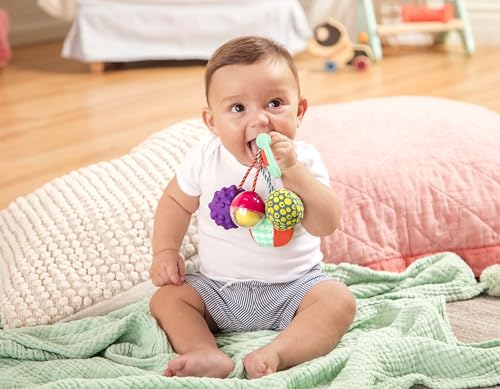 B. toys – B. baby- Rattle Ball – 4 Balls & Teething Clip -Sensory Toy with Colors Textures & Sounds – Sounds So Squeezy – 3 Months +