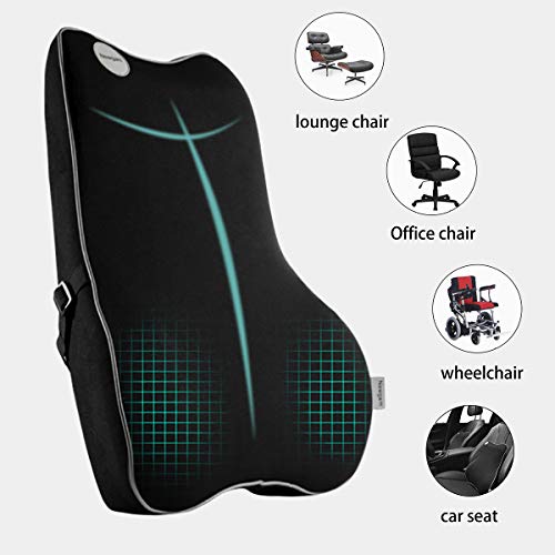 Newgam Lumbar Support Pillow,Pure Memory Foam Back Cushion Orthopedic Backrest with Breathable 3D Mesh for Car Seat,Office Chair,Computer Chair,Wheelchair and Recliner.Ergonomic Design (Grey Edge)
