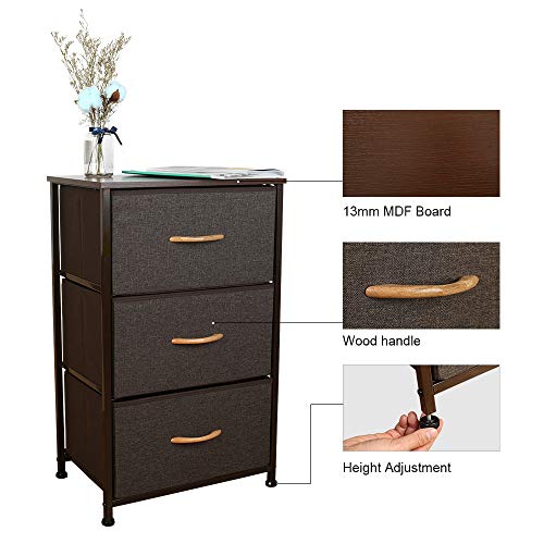 Home Dresser|Storage Organizer|Storage Tower|Wood Top|Removable Drawers|Non-Woven Synthetic Fabric|Height Adjustable Feet|Organizer Unit for Bedroom,LivingRoom,Hallway,Entryway (3 Drawers -Espresso)