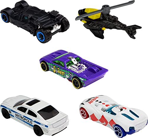 Hot Wheels Set of 5 Batman Toy Vehicles in 1:64 Scale From Batman Tv Shows, Movies & Comics (Styles May Vary)