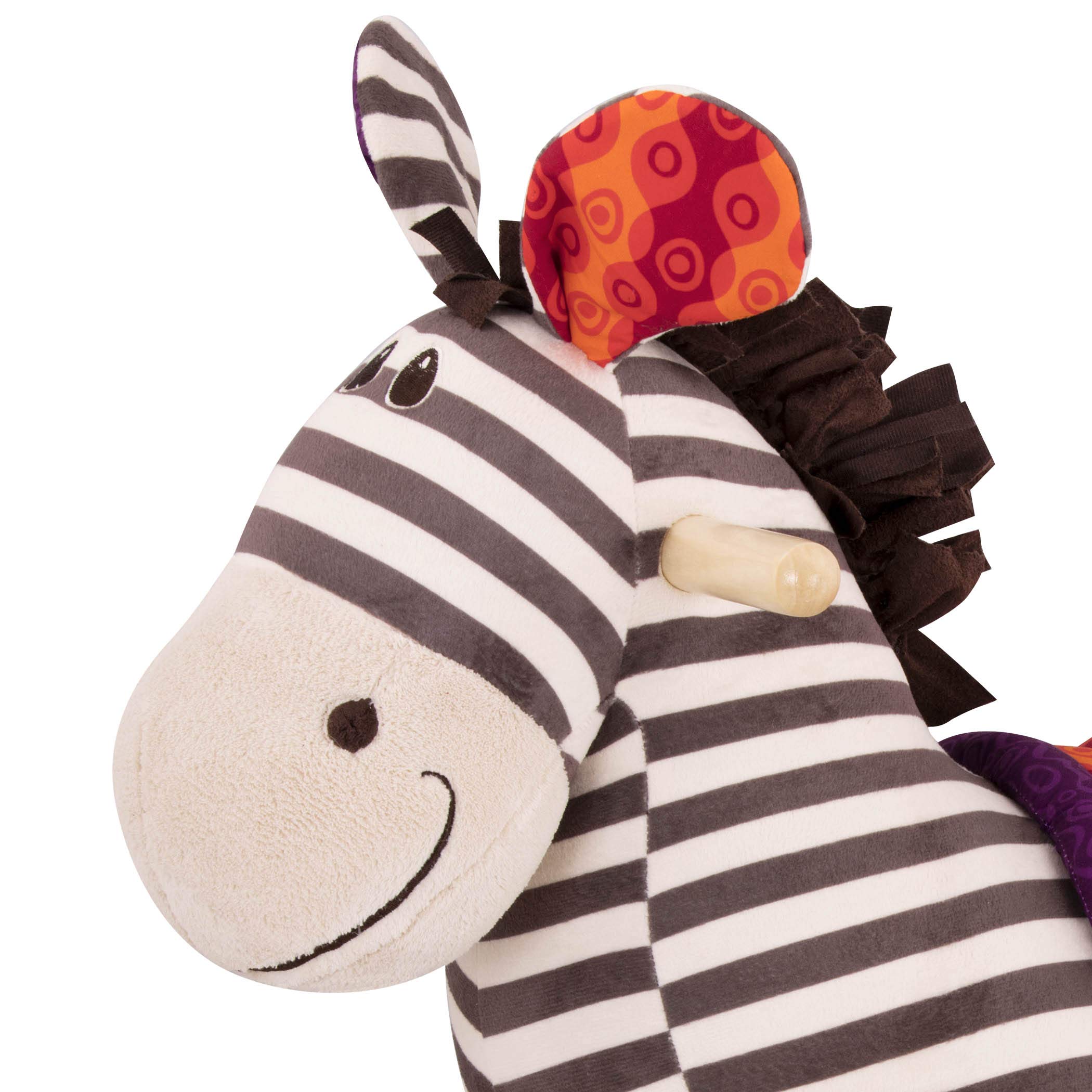 B. toys by Battat Kazoo Wooden Rocking Zebra – Rodeo Rocker – Plush Ride On Zebra Rocking Horse for Toddlers and Babies 18m+, B. Rocking Zebra