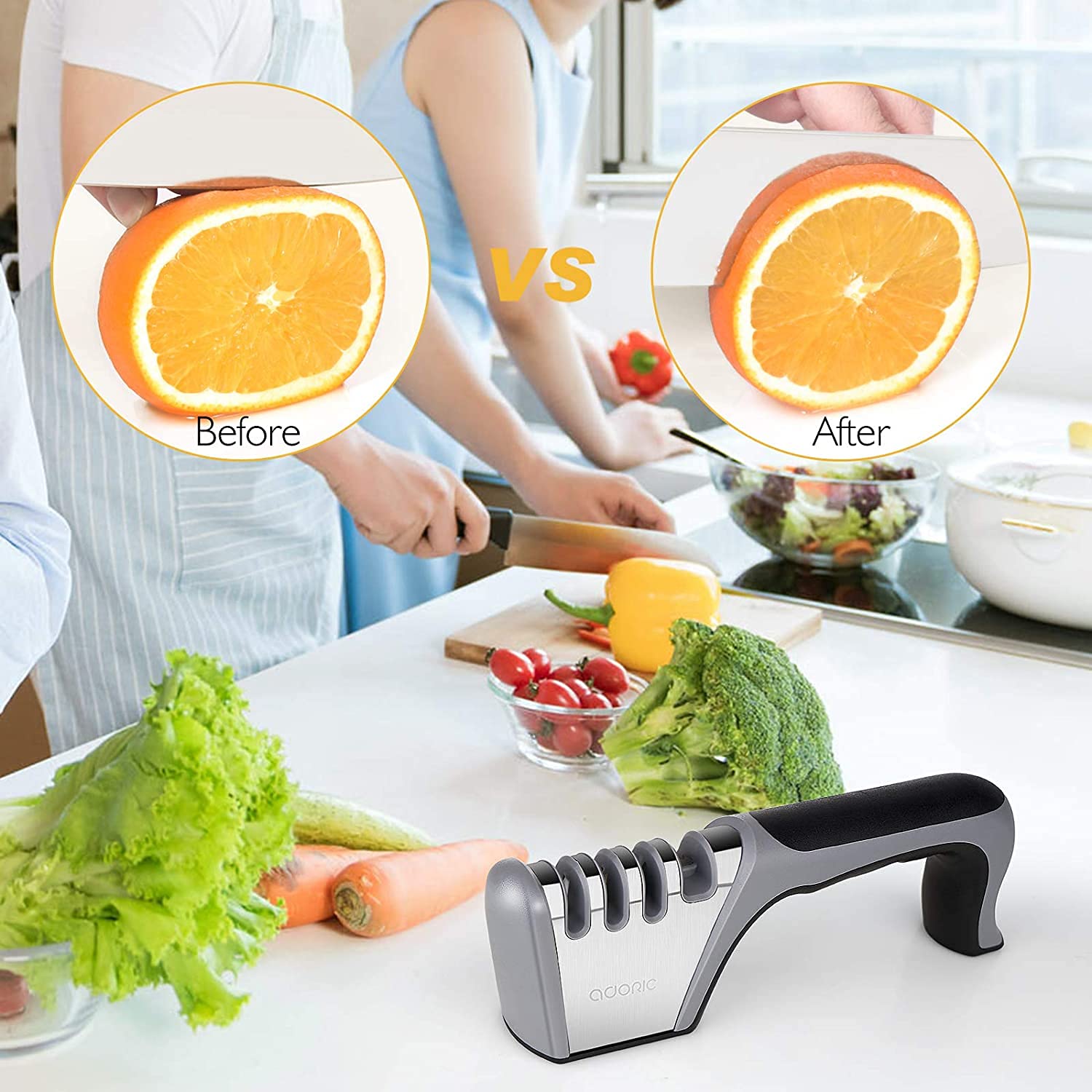 4 IN 1 Knife Sharpener, 4-Stage Knife Sharpening Tool Multifunctional Kitchen Knife Scissor Sharpener with the Diamond, Ceramic, and Tungsten Steel Rod