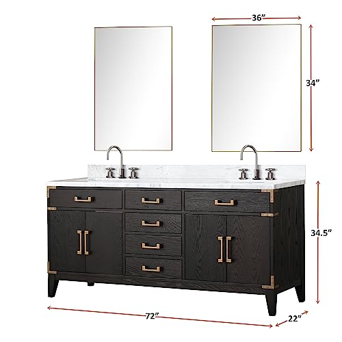 Bell+Modern Harbor 72 in W x 22 in D Black Oak Double Bath Vanity and Carrara Marble Top
