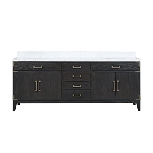 Bell+Modern Harbor 84 in W x 22 in D Black Oak Double Bath Vanity and Carrara Marble Top