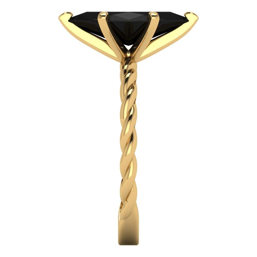 2ct Marquise Cut Solitaire Rope Twisted Knot Natural Black Onyx Engagement Promise Anniversary Ring 18K yellow Gold 3.5