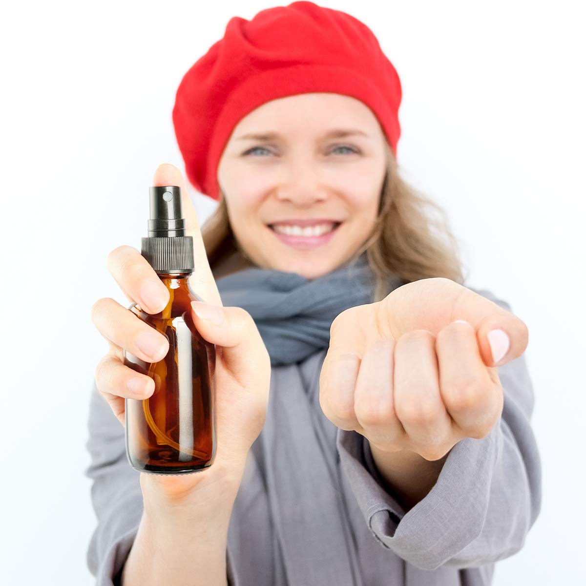 2Oz Glass Spray Bottles 30 Pack, Hoa Kinh Small Amber Mist Spray Bottles, 2 Ounce Empty Refillable Containers (2oz-30pack)
