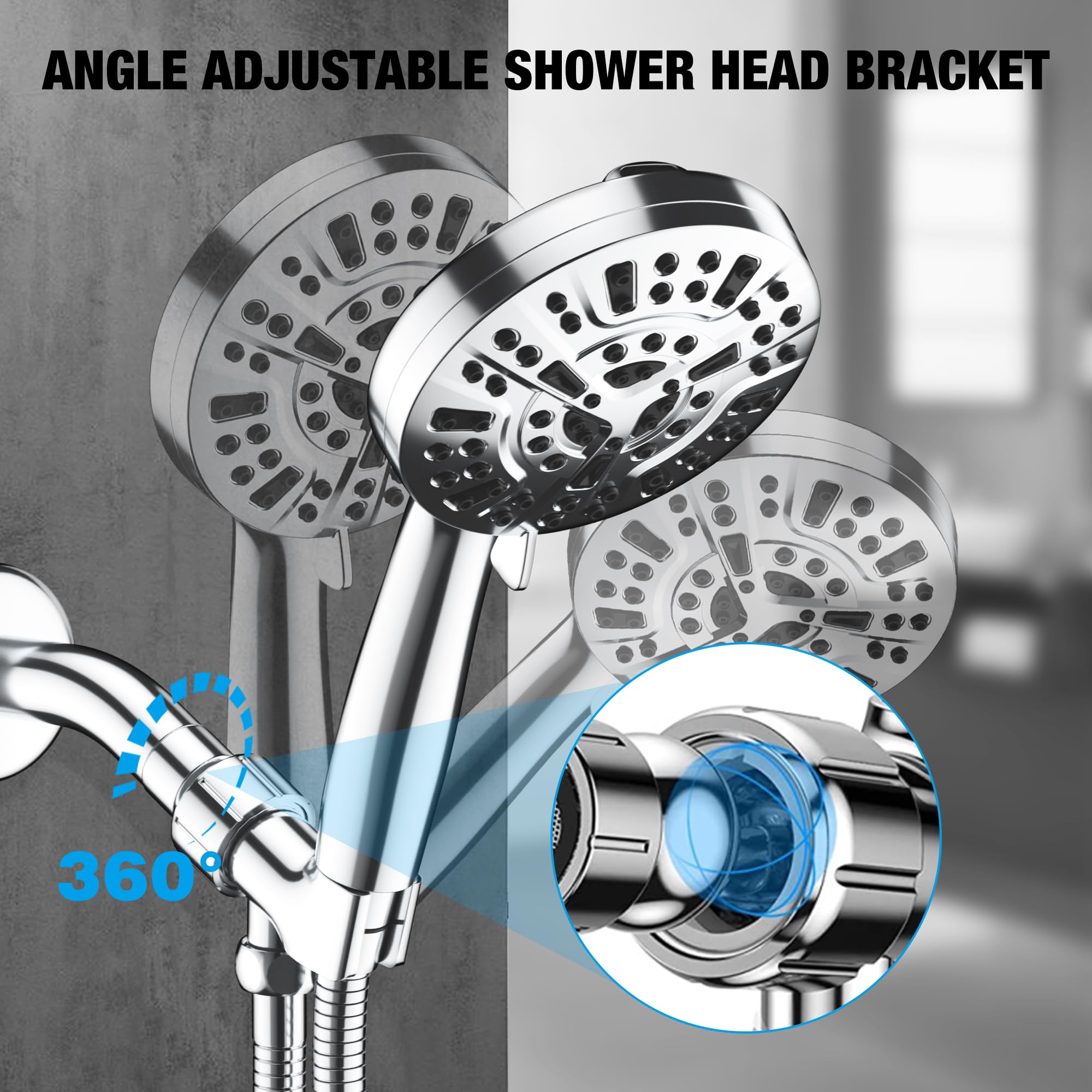 8 Massage Setting & 2 Jet Modes High Pressure Shower Heads, 5.04" Large Size Handheld Shower Head 59" Stainless Steel Shower Head with Hose 360° Detachable Shower Head Aqua Care Shower Head