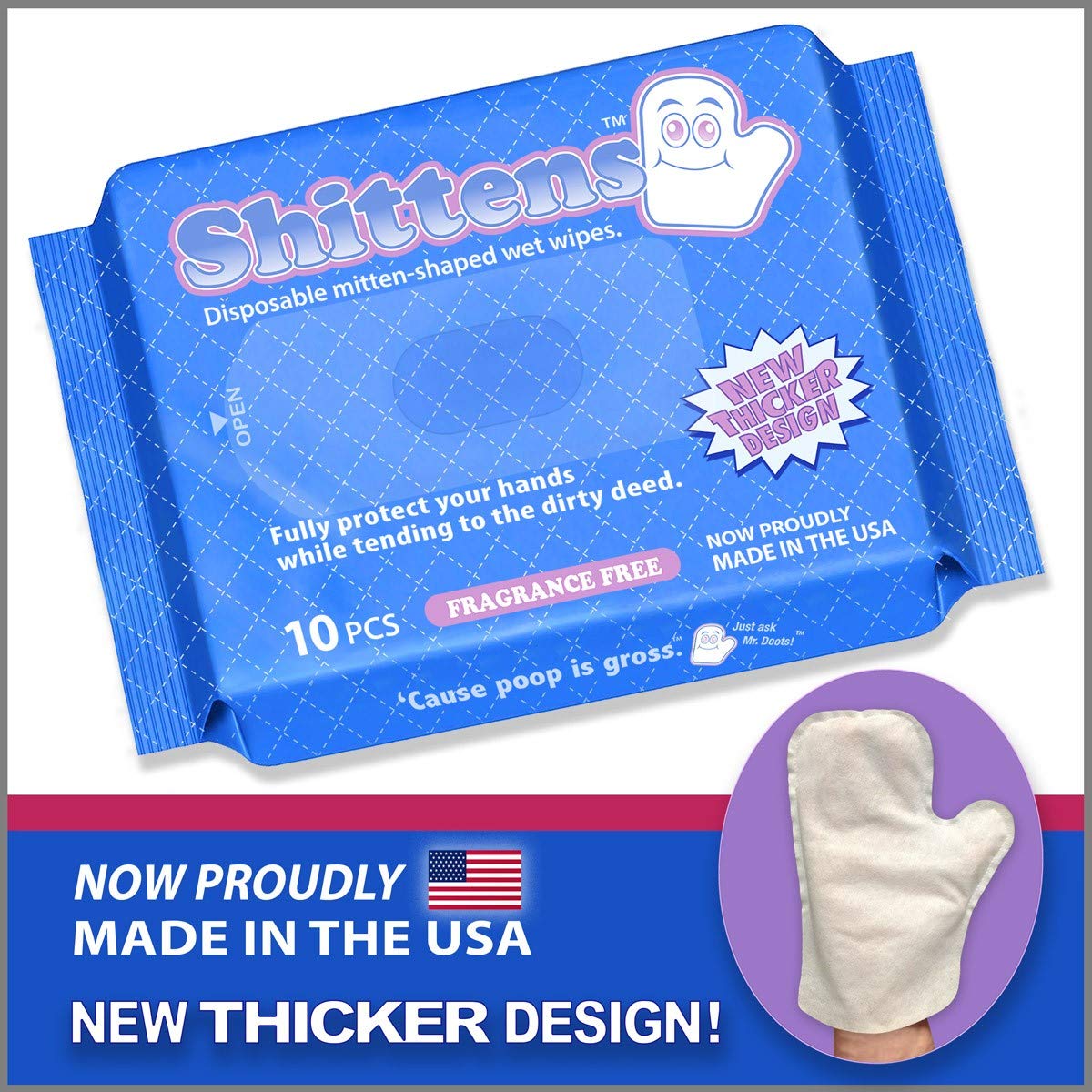 Shittens Disposable Mitten-Shaped Wet Wipes, 10 Count…