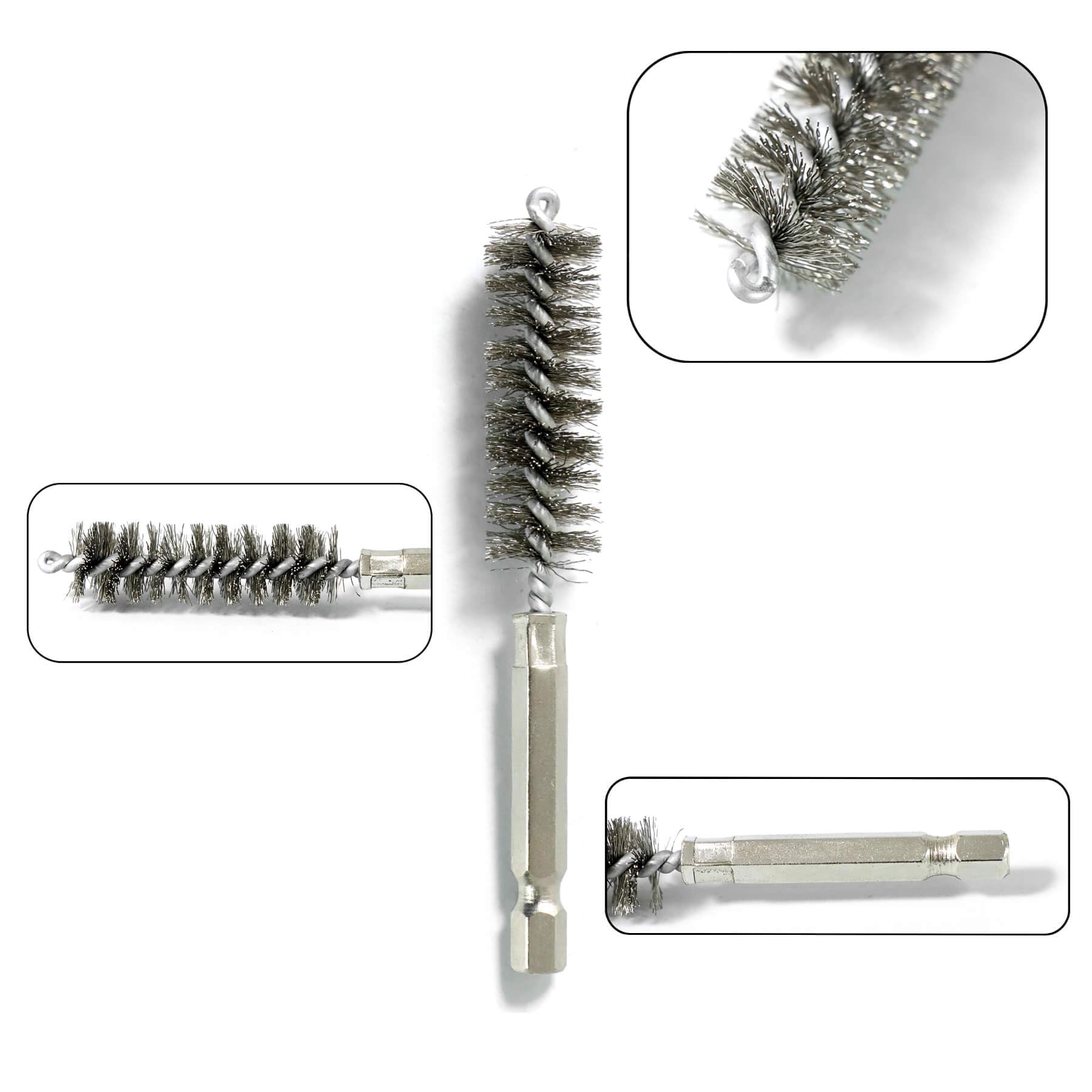 Evecad 6PCS 1/2" Pipe Cleaning Brush, Stainless Steel Wire Bore Brush for Power Drill, Cleaning Wire Brush with 1/4" Hex Shank