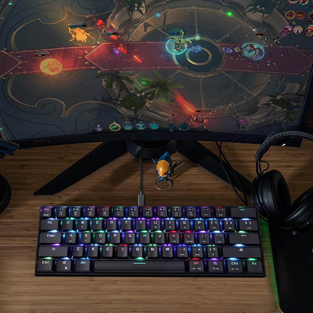 Docooler MOTOSPEED CK61 USB Wired Mechanical Gaming Keyboard RGB Red Switches Keyboard 61 Keys