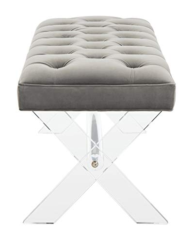 Safavieh Couture Home Tourmaline 48-inch Glam Dark Grey Velvet Tufted Acrylic Bench