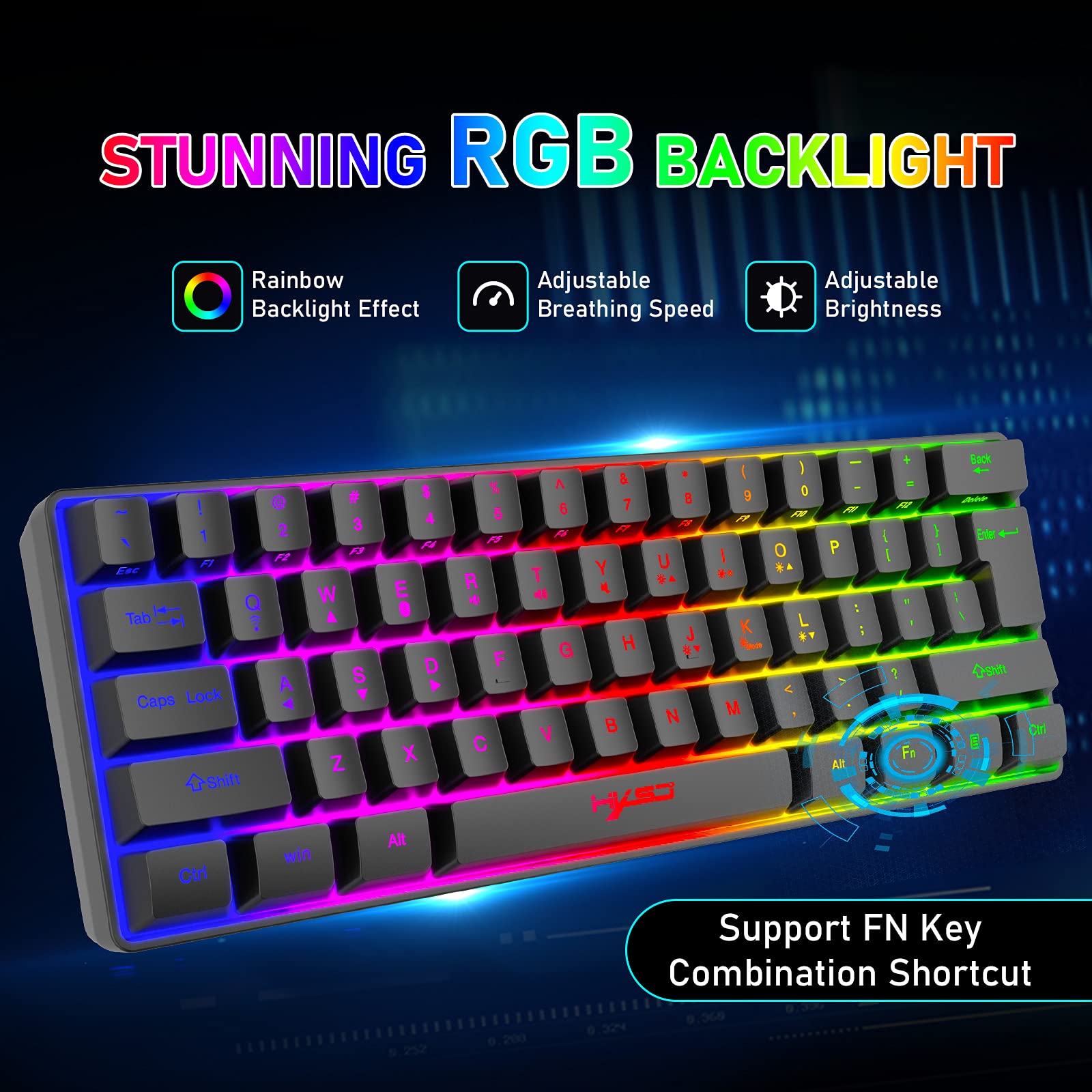 4 in 1 Wireless Gaming Keyboard Mouse and Converter with RGB Backlit Mini 61Key Ergonomic Honeycomb Shell 2.4Ghz USB Receiver Bluetooth Wired Adapter for PS4 PS3 Xbox Switch PC Mac Gamer Typist(Black)