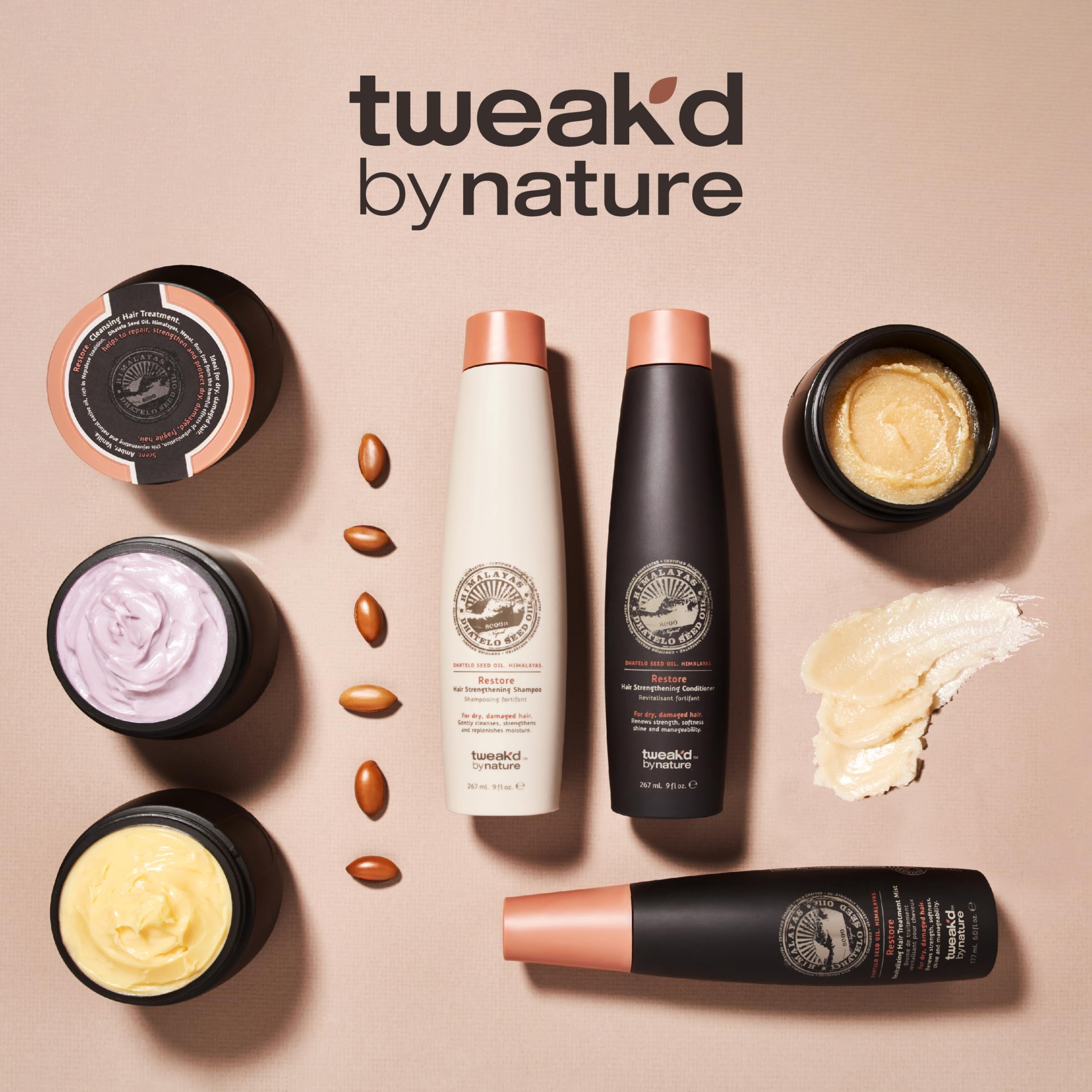 Tweak’d by Nature - Restore Hair Strengthening Shampoo and Conditioner Set, Cleansing and Moisturizing for Shiny and Soft Hair, Cruelty Free (2 x 9 ounces)