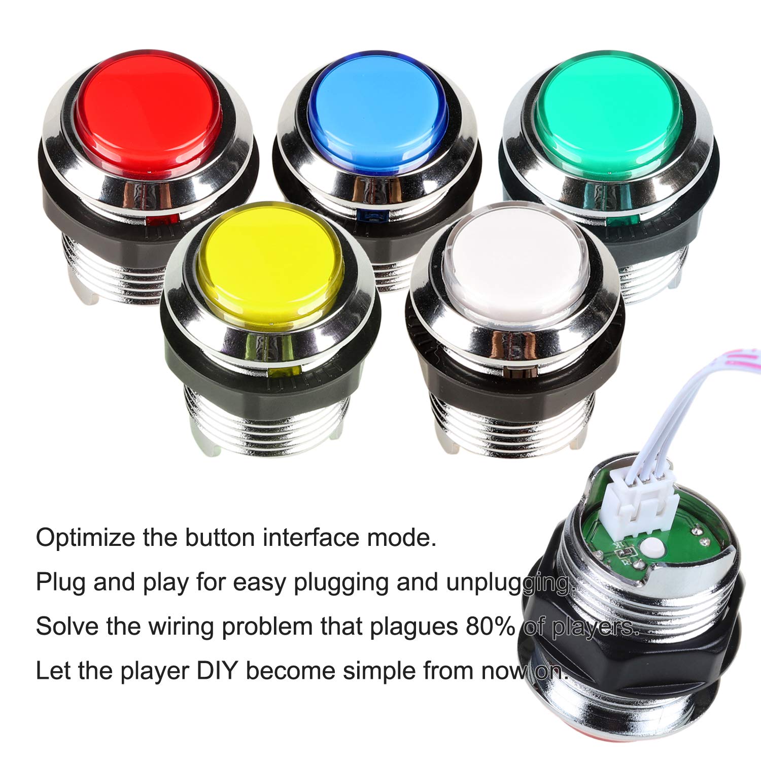 Avisiri 2 Player Arcade Joystick DIY Kit 2 x 8 way Joystick + 20x Chrome LED Arcade Buttons Game Kit for PC Raspberry Pi Video Games (Red-Blue Kits)