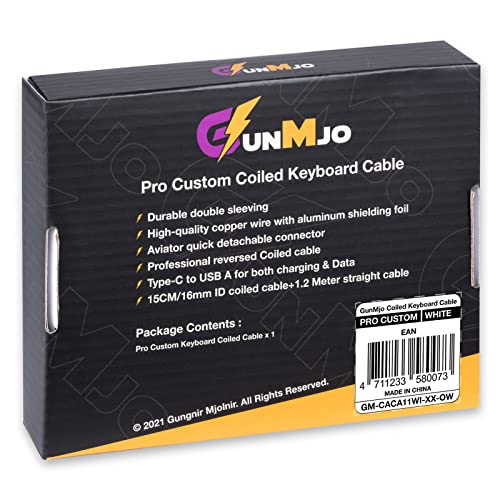 GUNMJO Pro Custom Coiled USB C Cable for Gaming Keyboard, Double-Sleeved Mechanical Keyboard Cable with Detachable Metal Aviator, 1.5M USB-C to USB-A, White Color