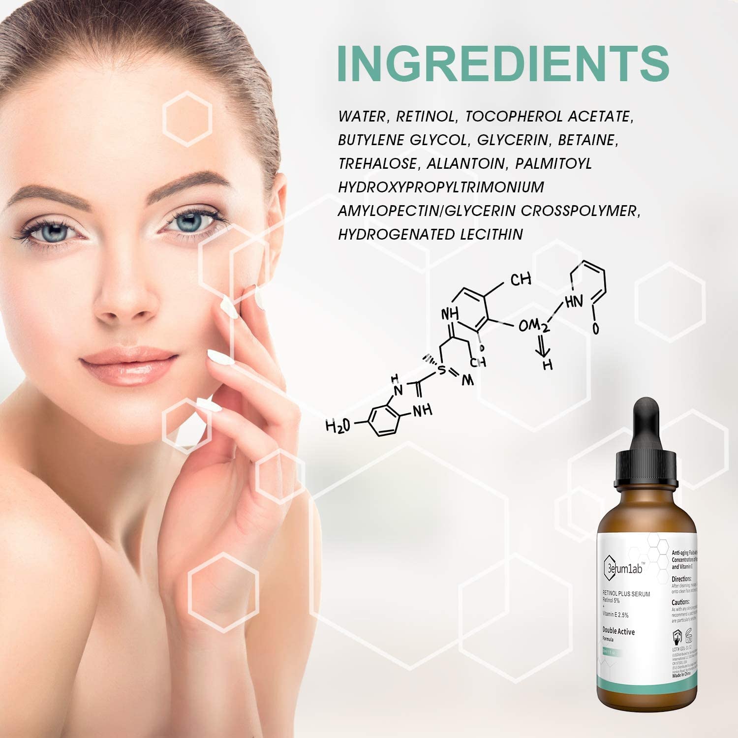 Retinol Serum High Strength for Face and Skin, Unique Double Active Ingredients of 5% Retinol & 2.5% Vitamin E, Outstanding Synthetic Effect to Reduce Wrinkle, and Dark Circle (1 PACK)