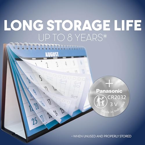 Panasonic CR2032 3.0 Volt Long Lasting Lithium Coin Cell Batteries in Child Resistant, Standards Based Packaging, 4-Battery Pack
