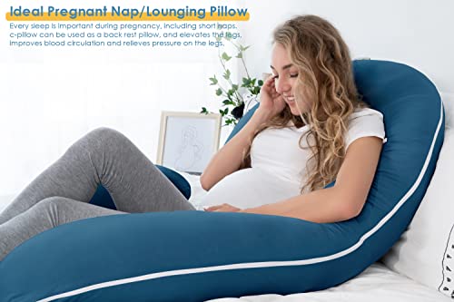 INSEN Pregnancy Pillow,Maternity Body Pillow with Velvet Cover,C Shaped Body Pillow for Sleeping (Blue Jersey)