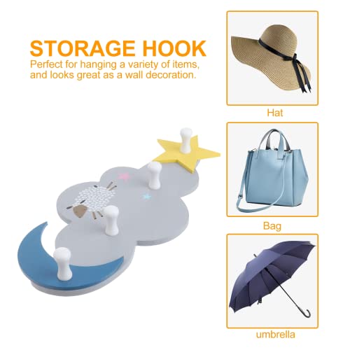 GARNECK Children Wall Hook Cartoon Star Moon Wooden Coat Holder Hook for Kids Room Home Kitchen Bathroom Over Door Hanger (Light Grey)