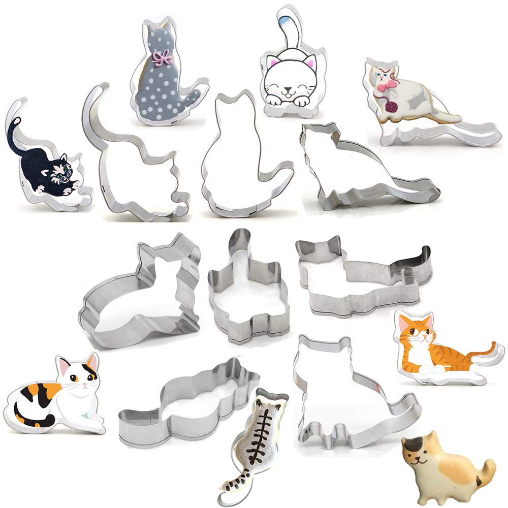 8 PCS Cat Cookie Cutter Set Stainless Steel Cat cookie cutters shapes Candy Food Molds by Baryuefull