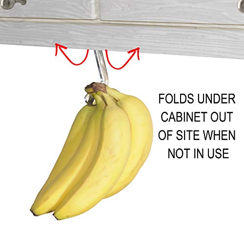 Gadjit Banana Hook Hanger Under Cabinet Hook Ripens Bananas with Less Bruises, Folds Up Out of Sight When Not in Use, Self-Adhesive + Pre-drilled Screw Holes (Plastic w/Chrome Finish)