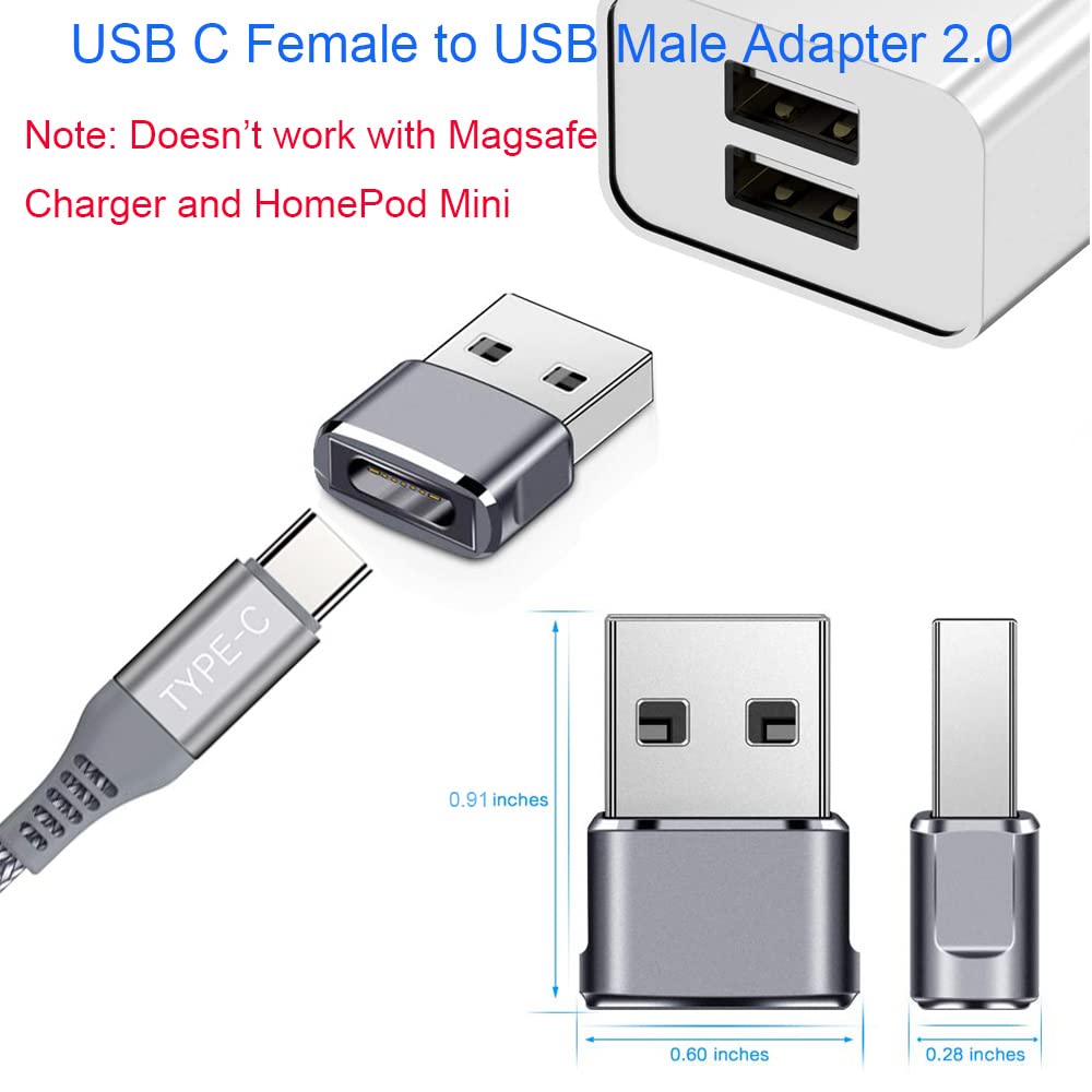 QCEs USB C Female to USB Male Adapter 2Pack, Type C to USB A Charger Converter Compatible with iPhone 15/14/13/12/11 Pro Max XR, Apple Watch Series 7 8 SE Airpods, iPad, Galaxy S23/S22