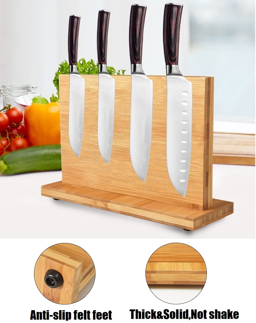 EYdoter Knife Block,Magnetic Knife holder,Bamboo knives Storage Holder stand