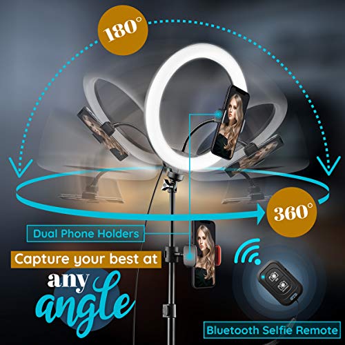 GearLight Ring Light - 10" Selfie Tripod Stand with LED Lights, Dual Phone Holders, Adjustable Height and Lighting for Recording, Makeup & Photography - Cute Room Decor Stuff & Gifts For Teen Girls