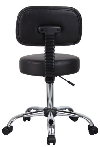 Boss Office Products Be Well Medical Spa Stool with Back in Vinyl, Black