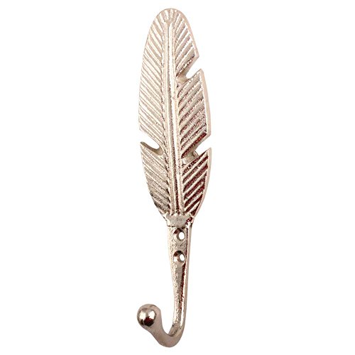 IndianShelf Coat and Key Hanger | Silver Vintage Coat Hook | Iron Towel Hooks for Bathroom | Feather Single Hooks for Hanging Coats | Decorative Wall Hooks for Hanging [15.24 cm]