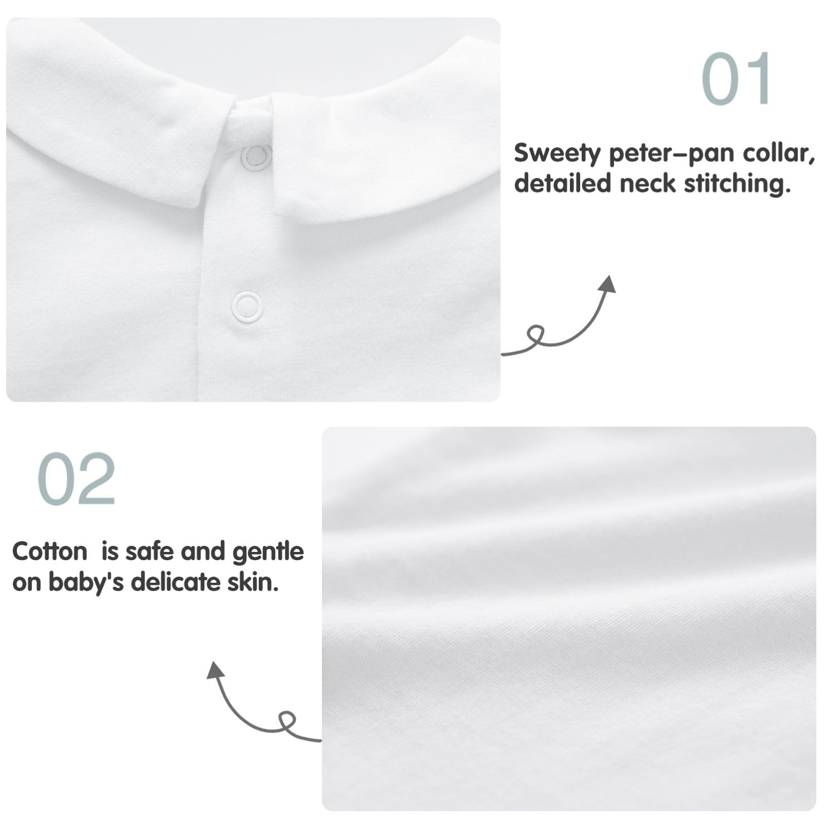 pureborn Baby Boy Girl Long Sleeve Cotton Bodysuit Peter Pan Collar Spring Fall Solid White 12-18 Months