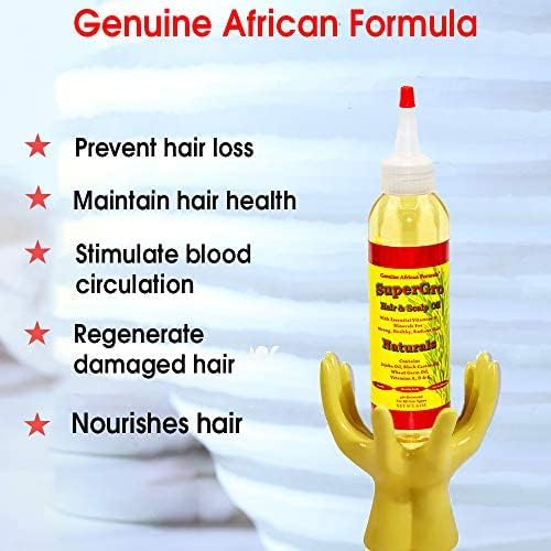 Genuine African Formula SuperGrow Hair and Scalp Oil - Nourishing, Moisturizing, Shining Lightweight Blend for Dry Scalp (4oz)