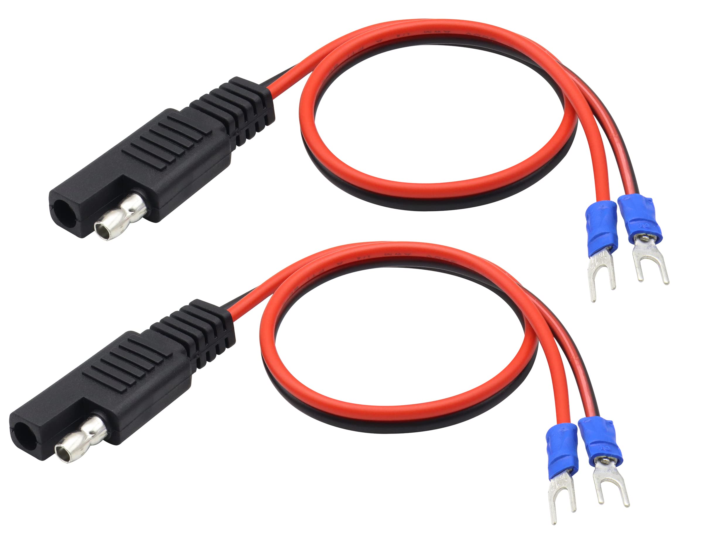 AAOTOKK (2Pack SAE to Fork Ring Terminals Plug Cable U Type Terminal to SAE Power Automotive Solar Panel Charging Cable18AWG 2 Pin Quick Connect/Disconnect Jack SAE Connector(30cm/U Ring)