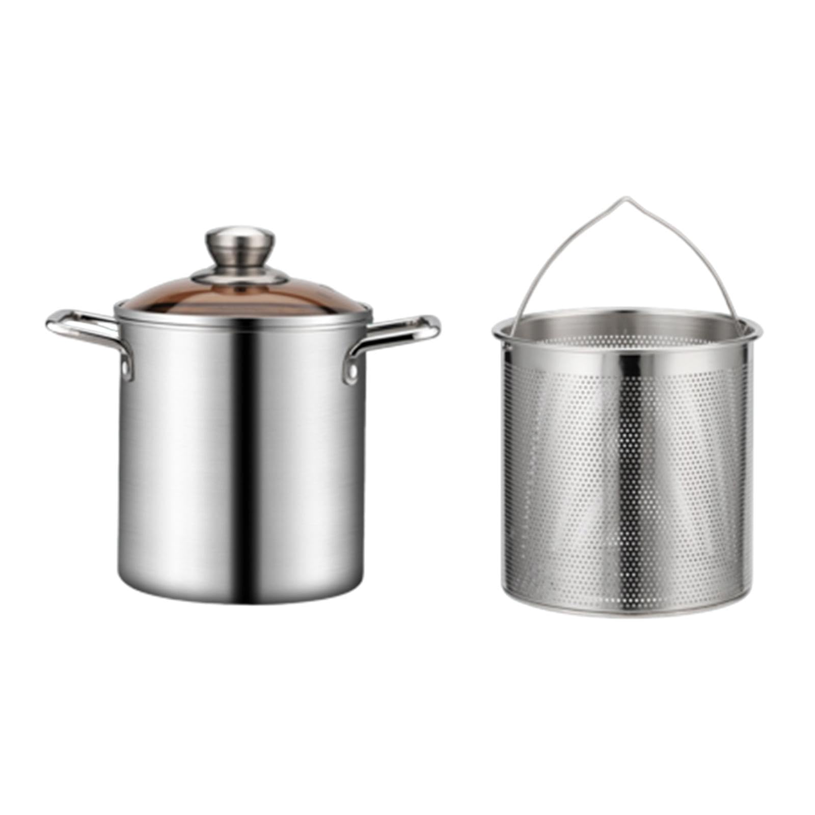 Stainless Steel Stockpot with Basket, Turkey Fryer Pot Cookware, Nonstick Universal Seafood Boil Pot, Heavy Duty Cooking Pot, no clamp