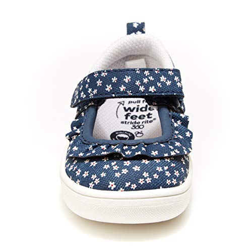 Stride Rite Baby Girls Felicia Mary Jane Flat, Chambray Floral, 3 Infant