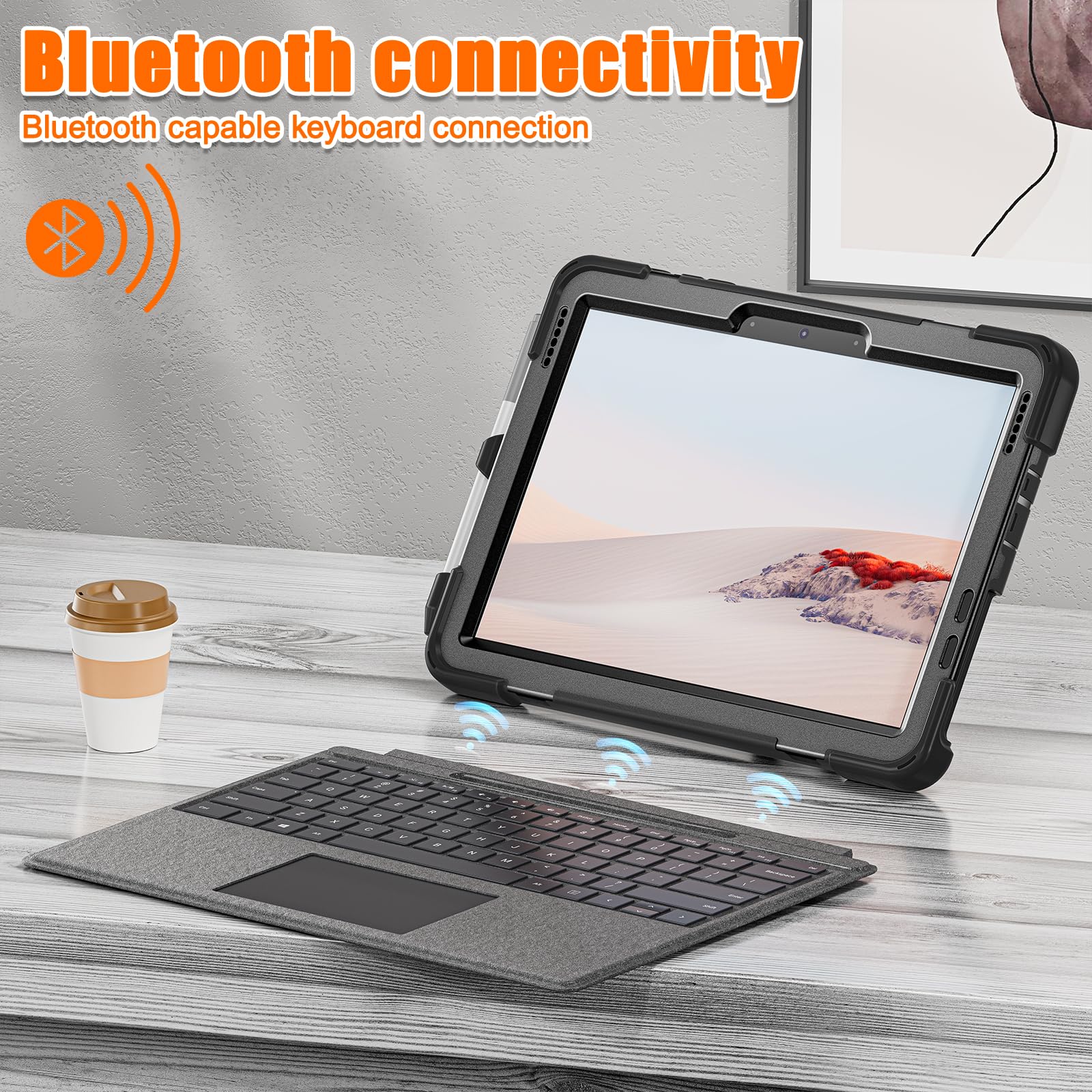 ZenRich Rugged Case for Surface Go 4 (2023)/Surface Go 3 (2021)/ Surface Go 2 (2020), Surface Go (2018) with Pen Holder Heavy Duty Shockproof Case with Stand Hand Strap and Shoulder Belt-Black