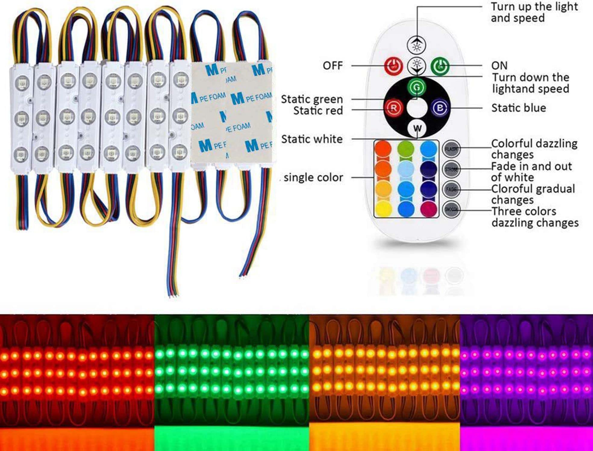 20FT Waterproof Colorful 5050 3 LED Light Module 12V RGB 120 LEDs With Remote Controller Power Plug for Outdoor Led StoreFront Signage Lighting
