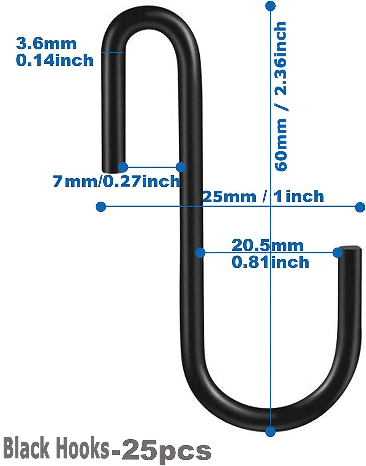 FIVOENDAR 50 Pack Heavy Duty S Hooks S Shaped Hooks Hanging Hangers Pan Pot Holder Rack Hooks for Kitchenware Spoons Pans Pots Utensils Clothes Bags Towels Plants(Black & Silver)