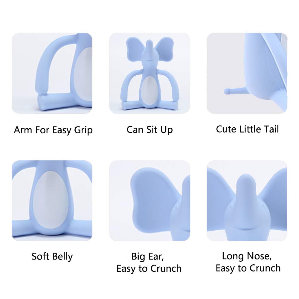 Baby Teething Toy, Pacifier, Food Grade Liquid Silicone Baby Teether, Soft Infant Teether Chew Toy, BPA Free, Multi-Texture Design Cute Elephant Teether, Soft and Sturdy (Blue Elephant)