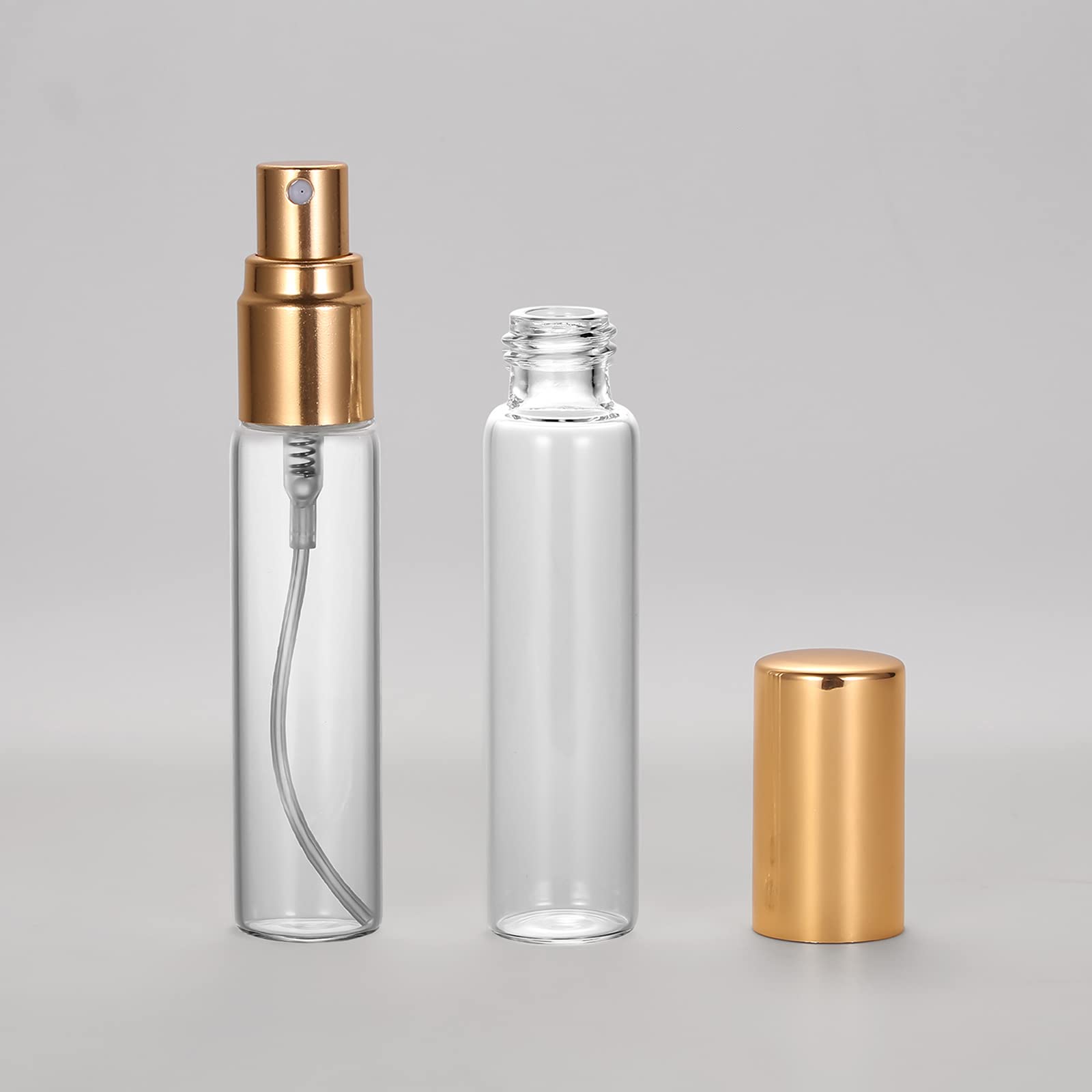 ZbFwmx 20 Pack Set 10ML Protable Refill Bulk Atomizer Spray Travel Perfume Bottle Hydrating Empty Bottle (Gold Caps)