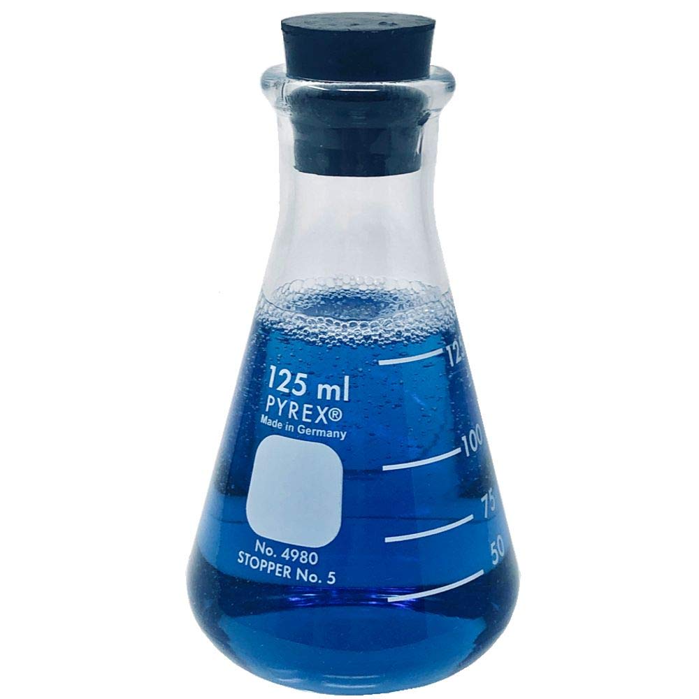Corning Pyrex #4980-PACK(RS), Narrow Mouth Erlenmeyer Flask Set with Rubber Stoppers, 5 Sizes - 50, 125, 250, 500, 1000ml
