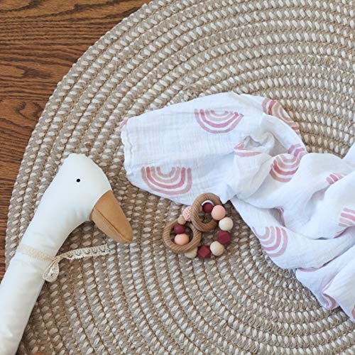 Ely's & Co. Cotton Muslin Swaddle Blanket 2-Pack for Baby Girl β 100% Cotton Muslin Extra-Large Swaddle Blankets (47β x 47β) Dusty Rose Stripes | Rainbows