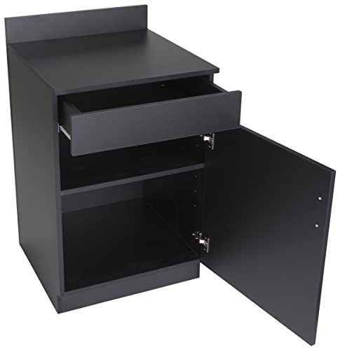 Displays2go Serving Station for Restaurants, Single Cabinet Door, Adjustable Shelf, Pullout Drawer - Black (LCKDSDWSBK)