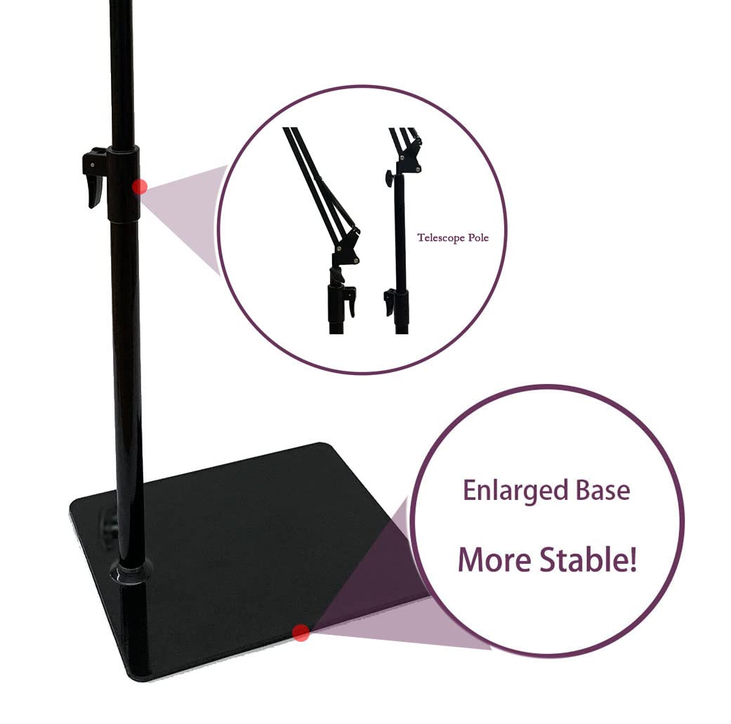 Kutatek Height and Angle Adjustable Floor Stand for iPad, iPhone, Samsung Galaxy Tablet, Kindle, Universal 360-degree Adjustable Floor Stand Holder for 3.5”~11” Devices, Max Height 59”(Black)