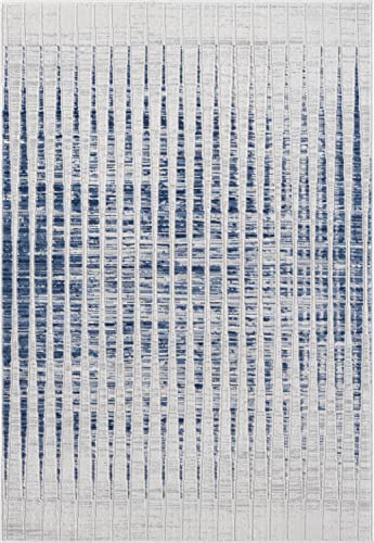 Abani Atlas 4'x6' Blue/Grey Area Rug, Striped Design - Durable Non-Shedding - Easy to Clean