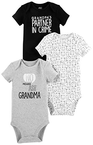 Simple Joys by Carter's Baby 3-Pack Short-Sleeve Bodysuit, Black Grandpa/Grey Grandma/White Bear, 6-9 Months