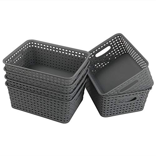 Sandmovie Grey Plastic Rattan Storage Baskets, 6 Packs