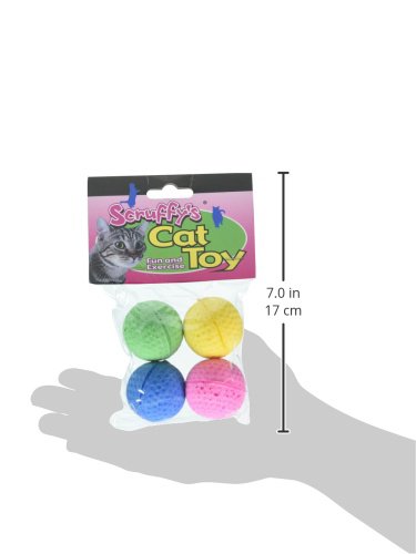 Boss Pet 04467 Scruff's Colorful Kitty Springy Foam Sponge Balls (4 Pack), Multicolor