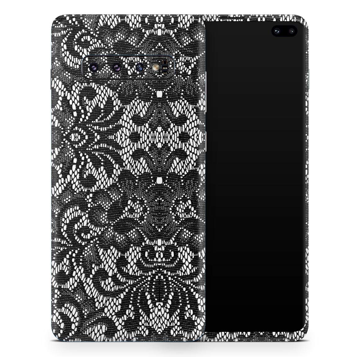 DesignSkinz Black and White Lace Pattern V108 Protective Vinyl Decal Wrap Skin Cover Compatible with The Samsung Galaxy S20 (Screen Trim & Back Glass Skin)